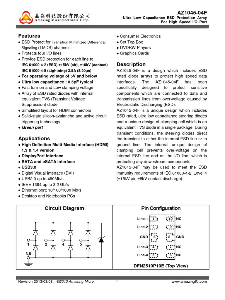 For Operating Voltage of 5V and Below Ultra Low Capacitance: 0.5pF Typical | PDF | Electrostatic ...