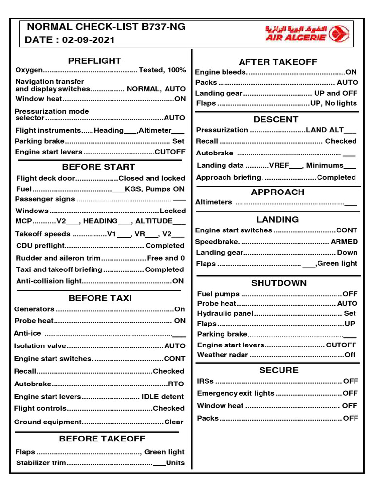 13.1.1.normal Check List | PDF | Aircraft Flight Control System | Aerospace