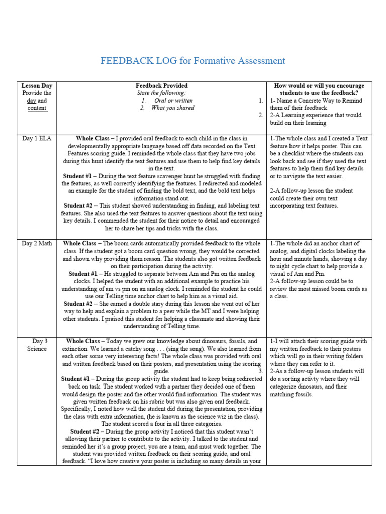 feedback log 1 | PDF | Cognitive Science | Cognition