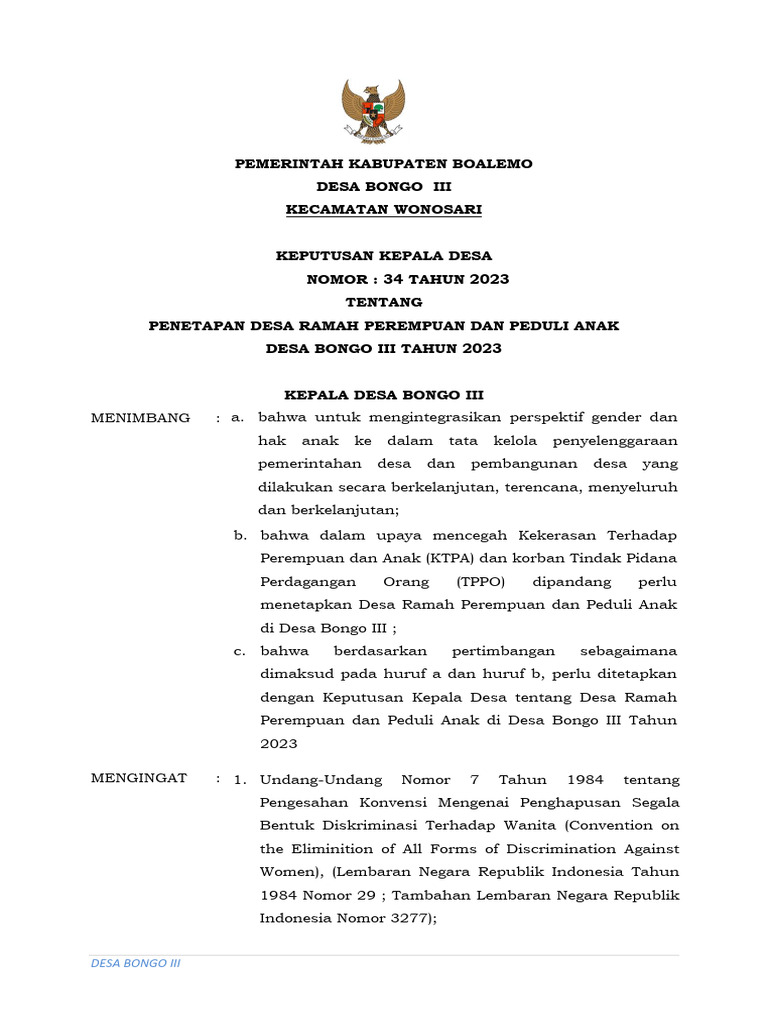 Desa Bongo III: Desa Ramah Perempuan 2023 | PDF