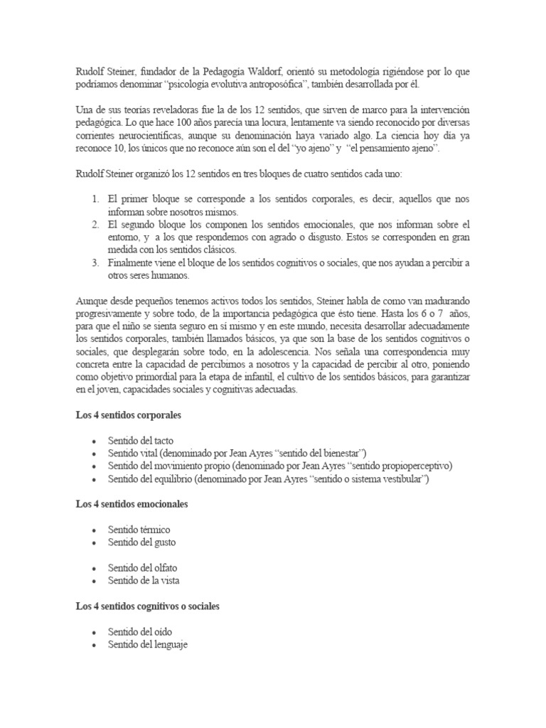 Los 12 Sentidos según Rudolf Steiner | PDF | Percepción | Pensamiento