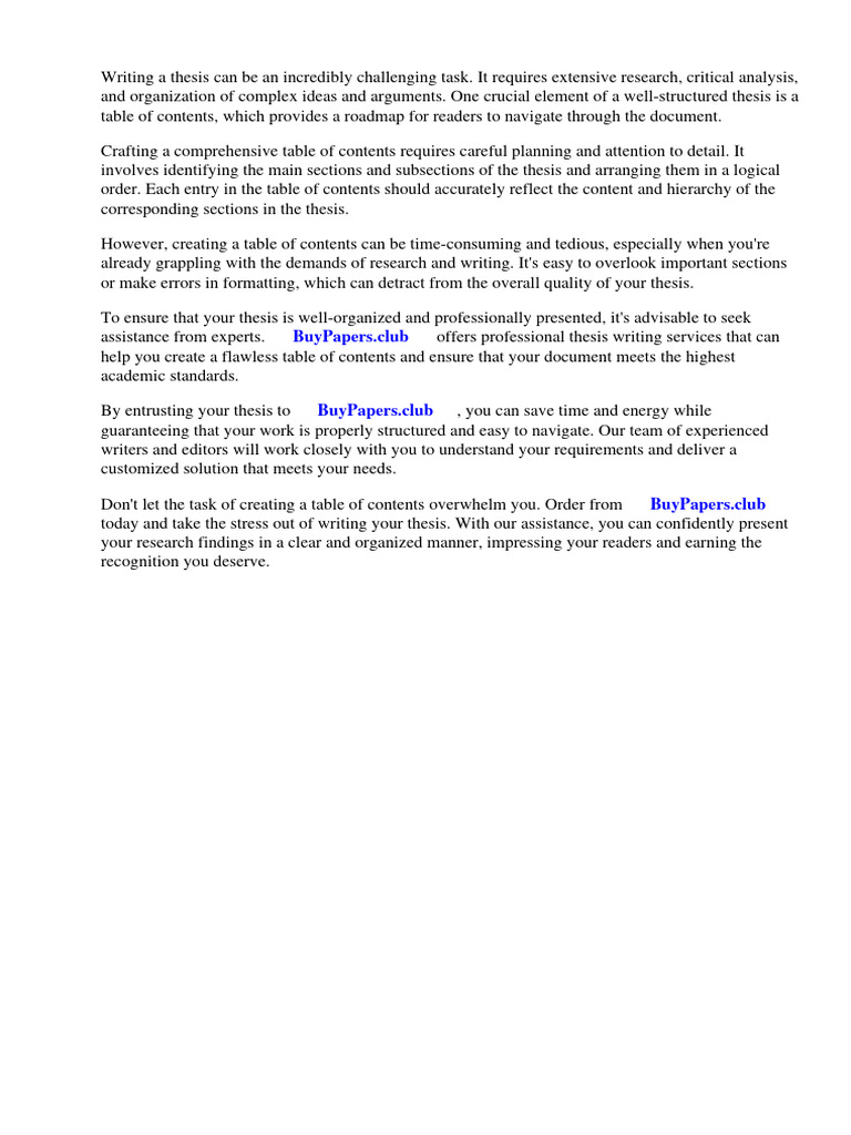 Should A Research Paper Have A Table Of Contents PDF Apa Style Thesis