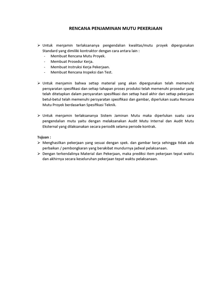 Rencana Jaminan Mutu Proyek | PDF