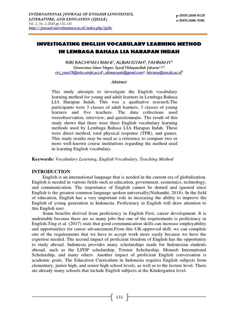 The Analysis of English Vocabulary Learning in Lem | PDF | Vocabulary ...