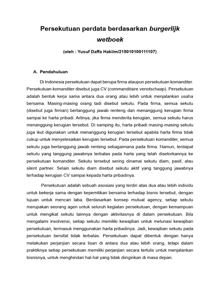 Persekutuan Perdata di Indonesia | PDF