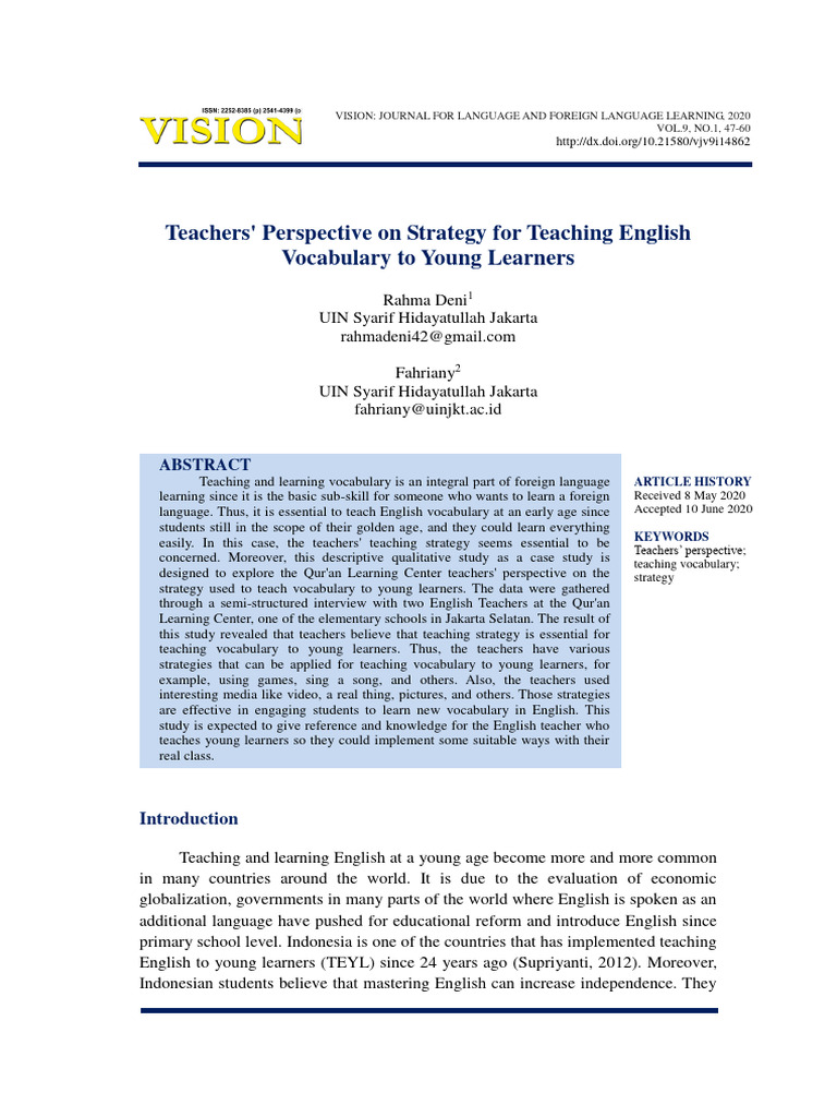 Teachers Perspective On Strategy For Teaching Eng Download Free Pdf