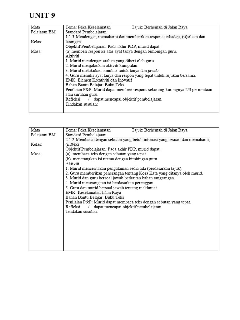 BM Tahun 1 RPH UNIT 9 | PDF