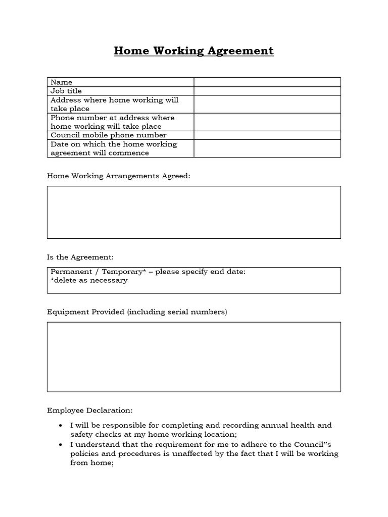 Home Working Agreement | PDF | Career & Growth | Finance & Money Management