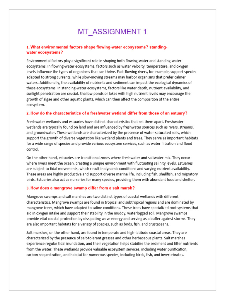 MT - Assignment 1 | PDF | Wetland | Estuary
