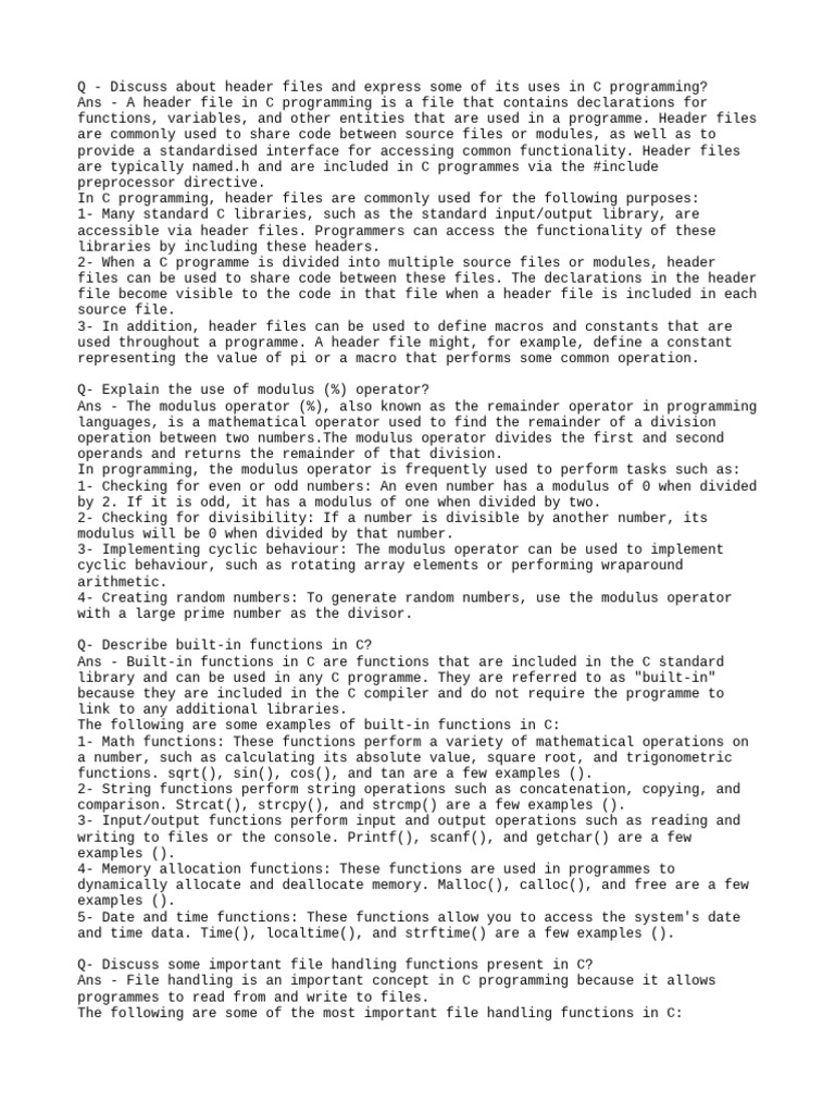 Viva Q Ans Pdf Pointer Computer Programming C Programming Language 