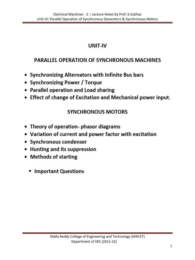 Parallel Operation of Synchronous Machines | PDF | Electric Motor ...