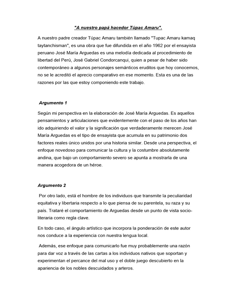 Ensayo - A Nuestro Padre Creador Túpac Amaru | PDF | Ensayos