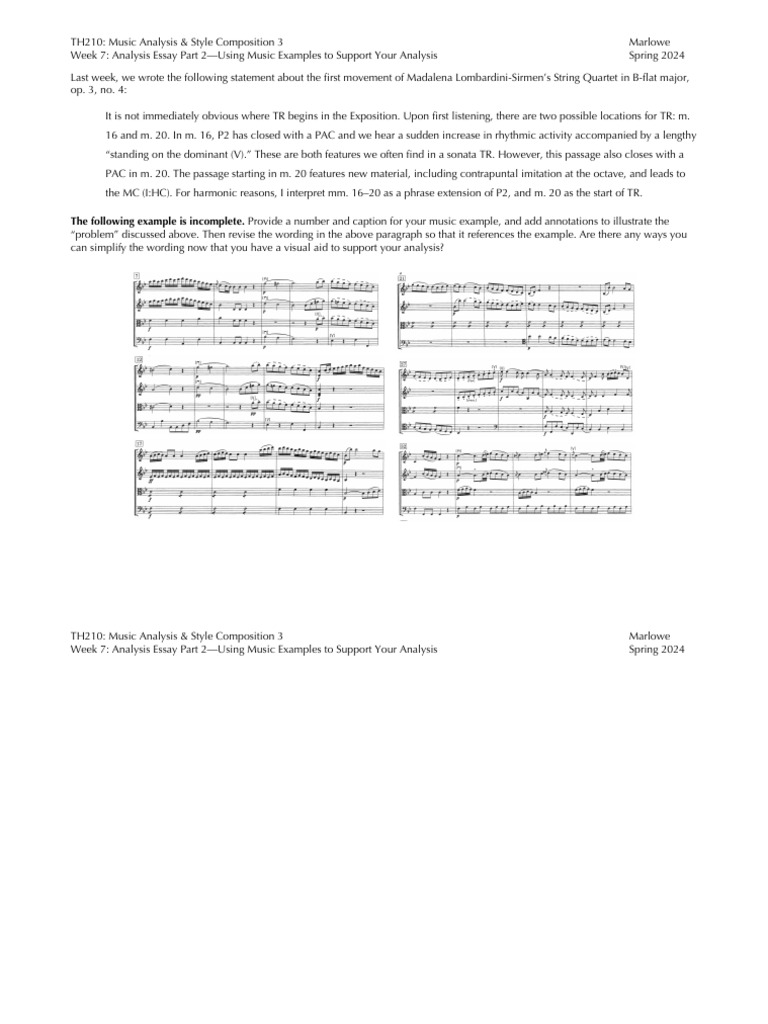 TH210 Week 7 - 2 Handout Using Music Examples To Support Your Analysis ...