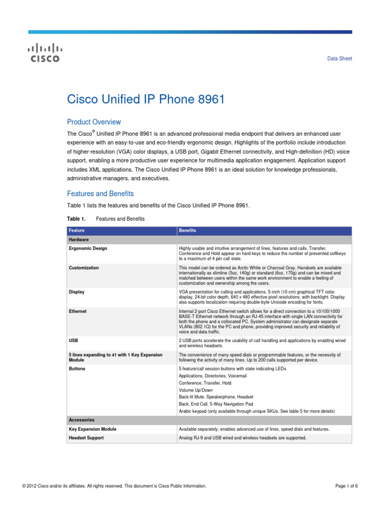 Cisco 8961 Datasheet Shop4tele | PDF | Computer Network | Transport ...