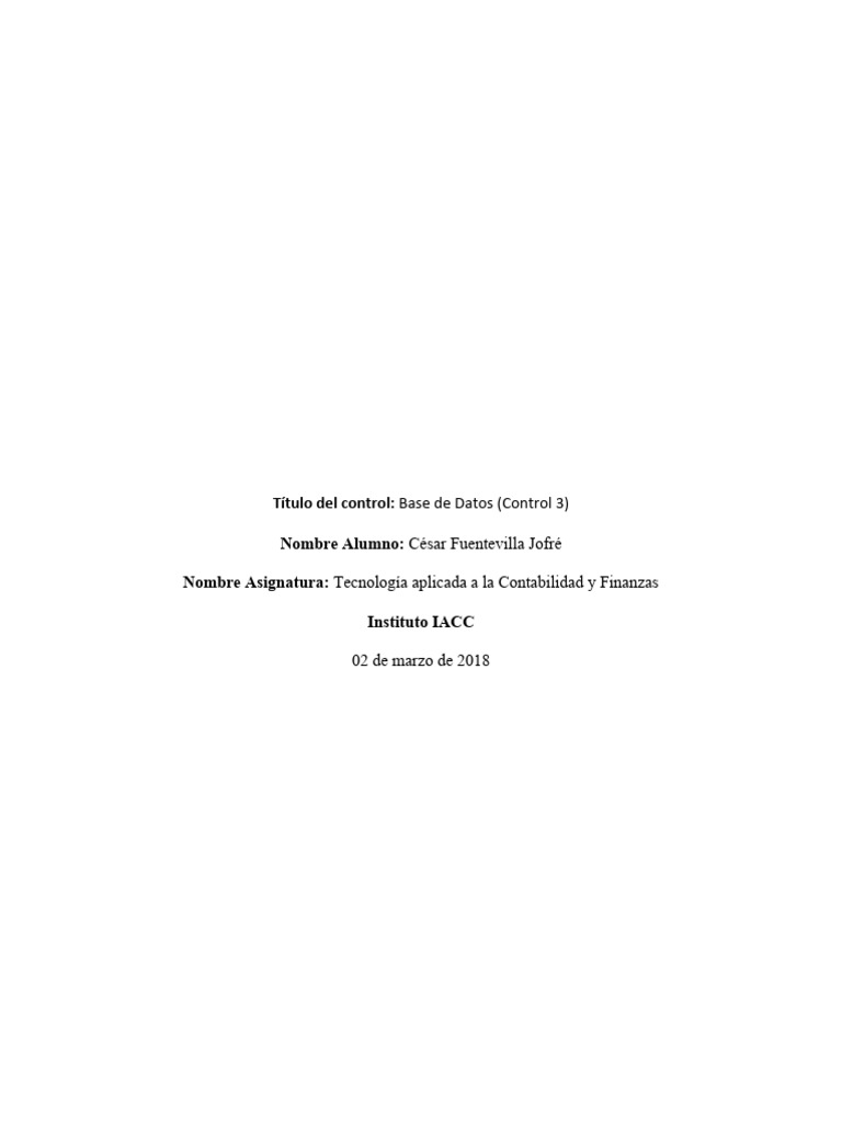Base De Datos Control 3 Pdf Bases De Datos Microsoft Excel