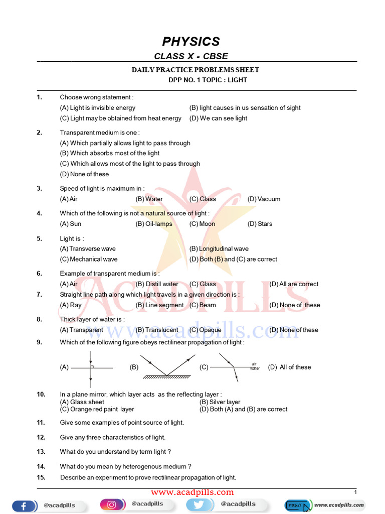 Physics DPP | PDF | Mirror | Reflection (Physics)