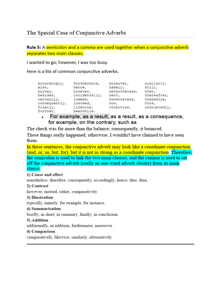 Conjunctive Adverb | PDF | Comma | Adverb
