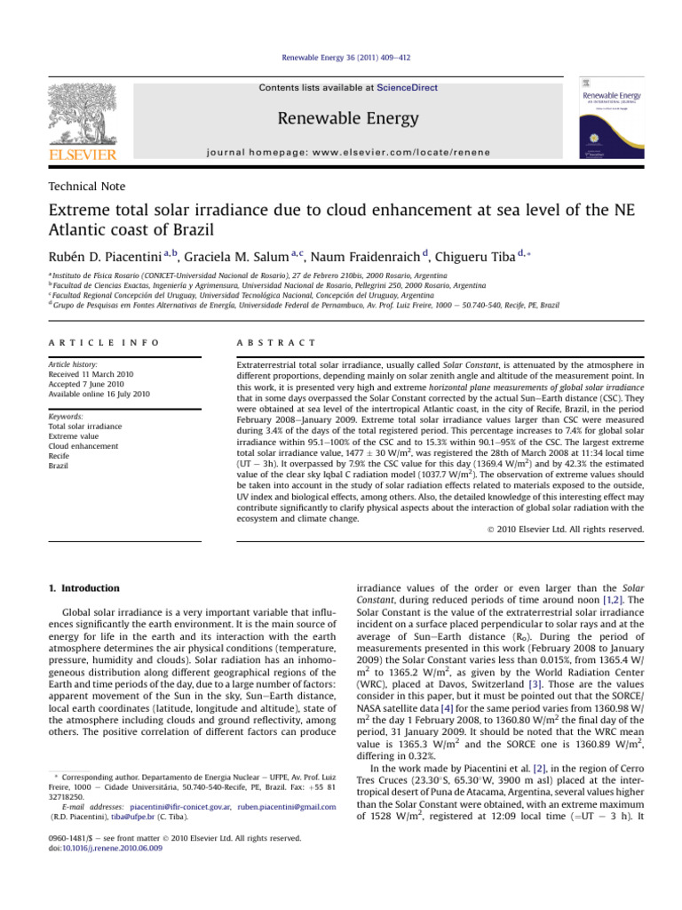 Extreme Solar Irradiance in Recife, Brazil | PDF | Cloud | Sun