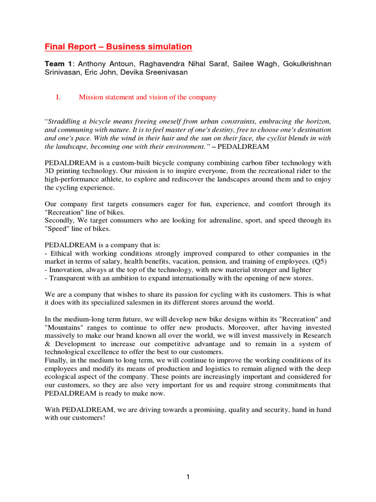 Business Simulation Final Report BG1 Team 1 | PDF | Brand | Pricing