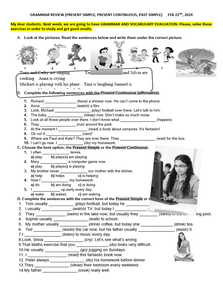 Grammar Review Present Simple Present Continuous and Past Simple ...