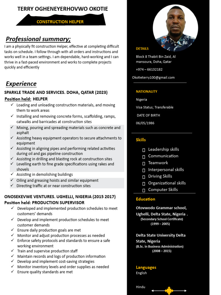 Terry - Construction Helper | PDF | Business