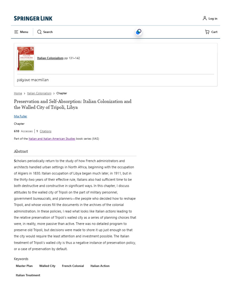 Preservation and Self-Absorption - Italian Colonization and The Walled ...