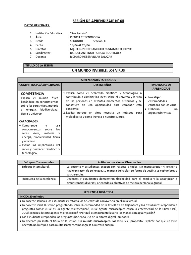 Sesión de Aprendizaje N 5 | PDF | Aprendizaje | Maestros