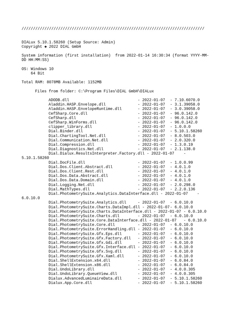 DIALux Setup Information | PDF | Graphical User Interfaces | Operating System Technology