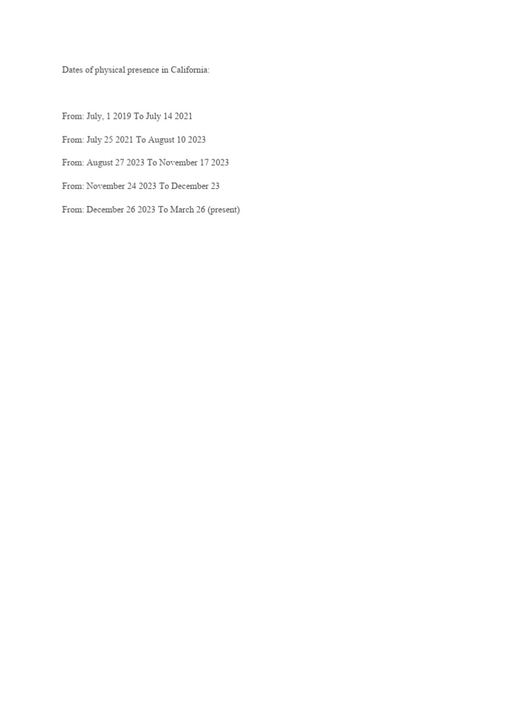 California Residency Timeline | PDF | Travel