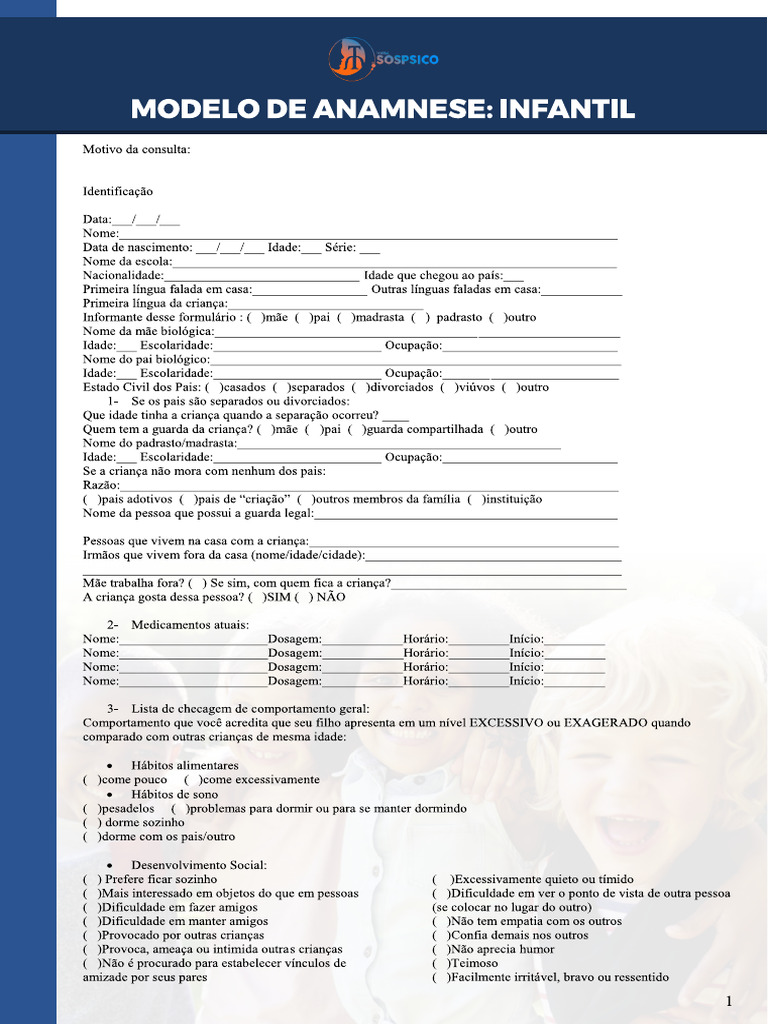 Modelo de Anamnese - Infantil | PDF