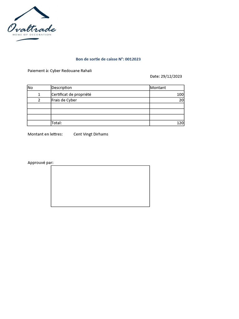 Bon de Sortie de Caisse | PDF