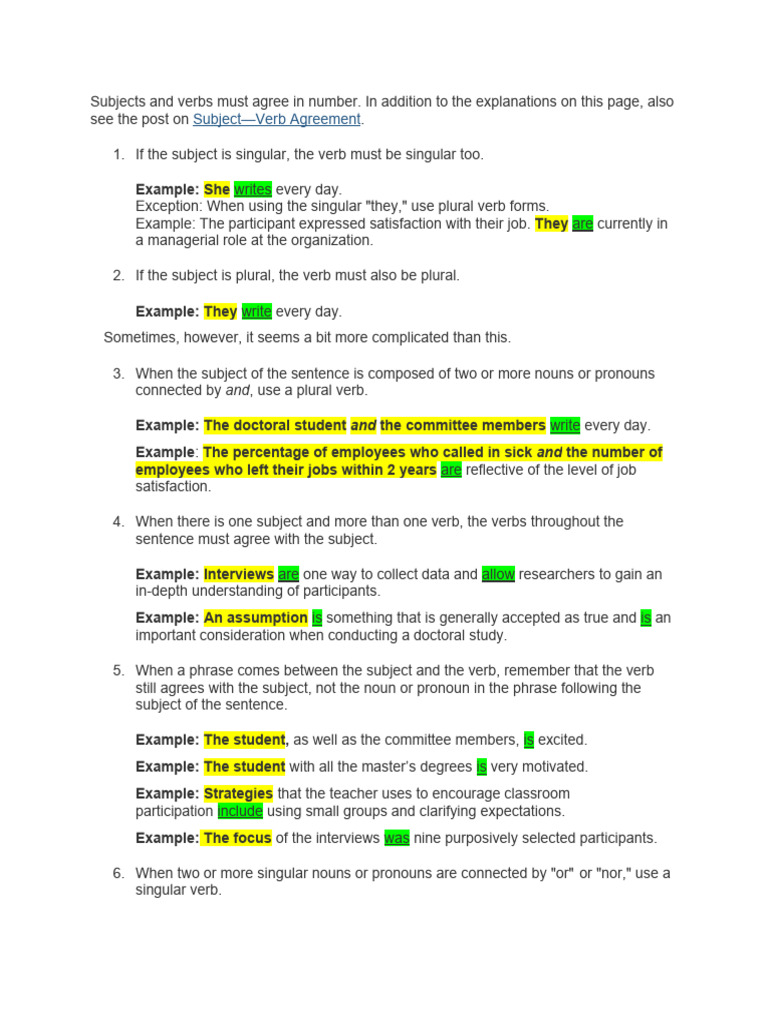 Subjects and Verbs Must Agree in Number | PDF | Grammatical Number ...
