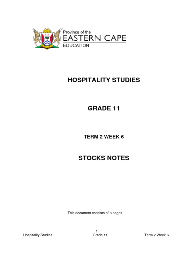 Hosp Stud GR 11 Stocks Notes | PDF | Stock (Food) | Foods