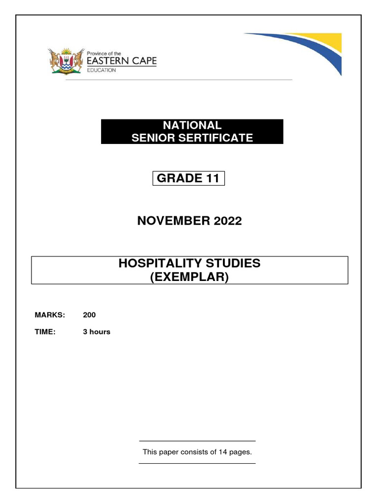 Hospitality Studies QP Gr11 Nov 2022 English | PDF | Sauce | Custard