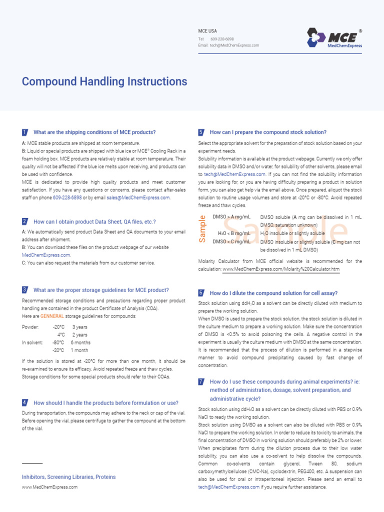 Compound Handling Instructions | PDF | Solubility | Dimethyl Sulfoxide
