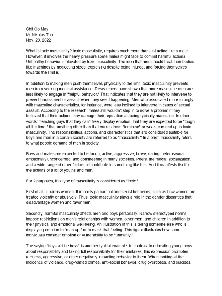 Toxic Masculinity Pdf Masculinity Interpersonal Relationships