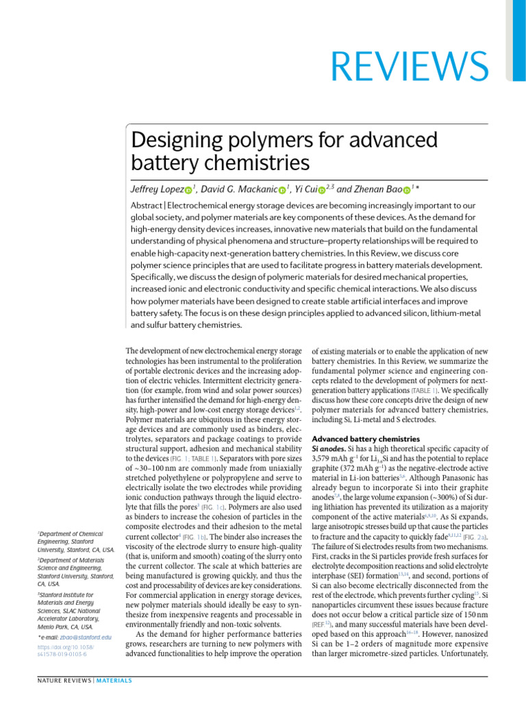 Designing Polymers For Advanced Battery Chemistries | PDF | Deformation (Engineering) | Young's ...
