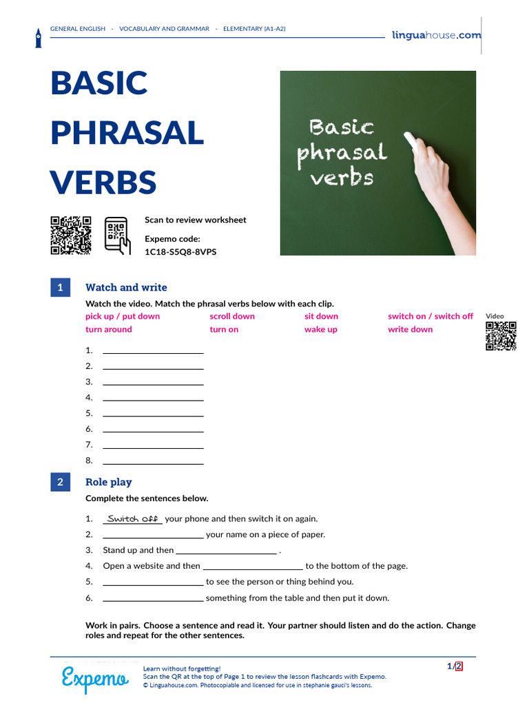 LINGUAHOUSE Basic phrasal verbs | PDF | Object (Grammar) | Verb