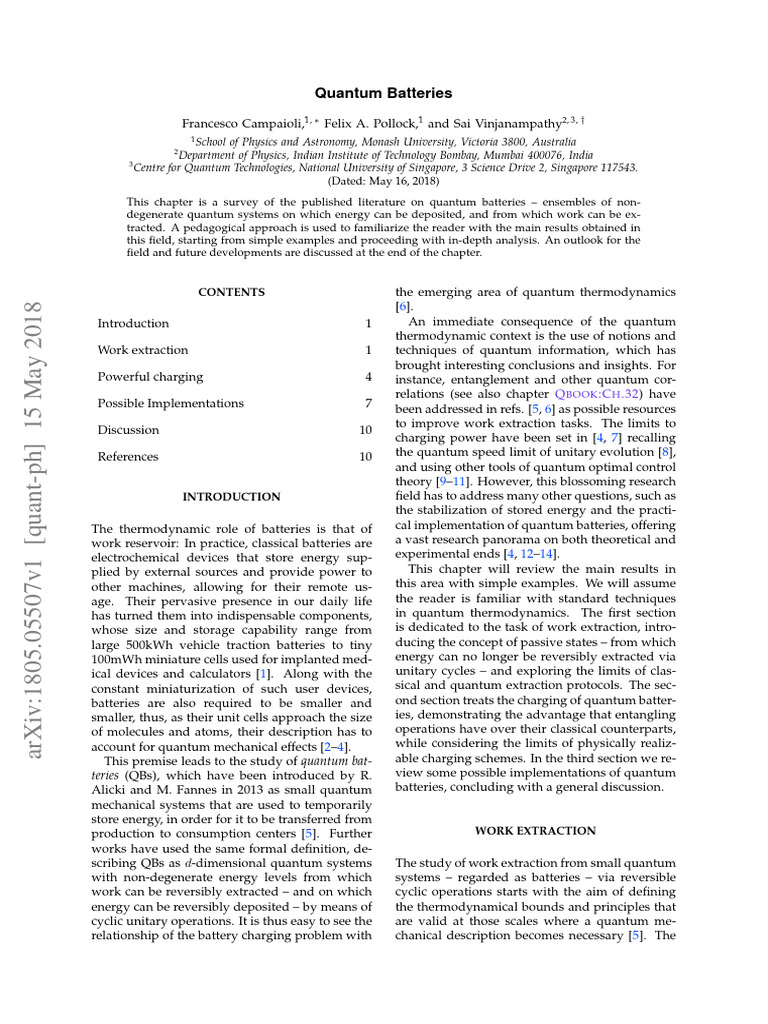 Quantum Batteries - Review Chapter | PDF | Quantum Mechanics | Hamiltonian (Quantum Mechanics)
