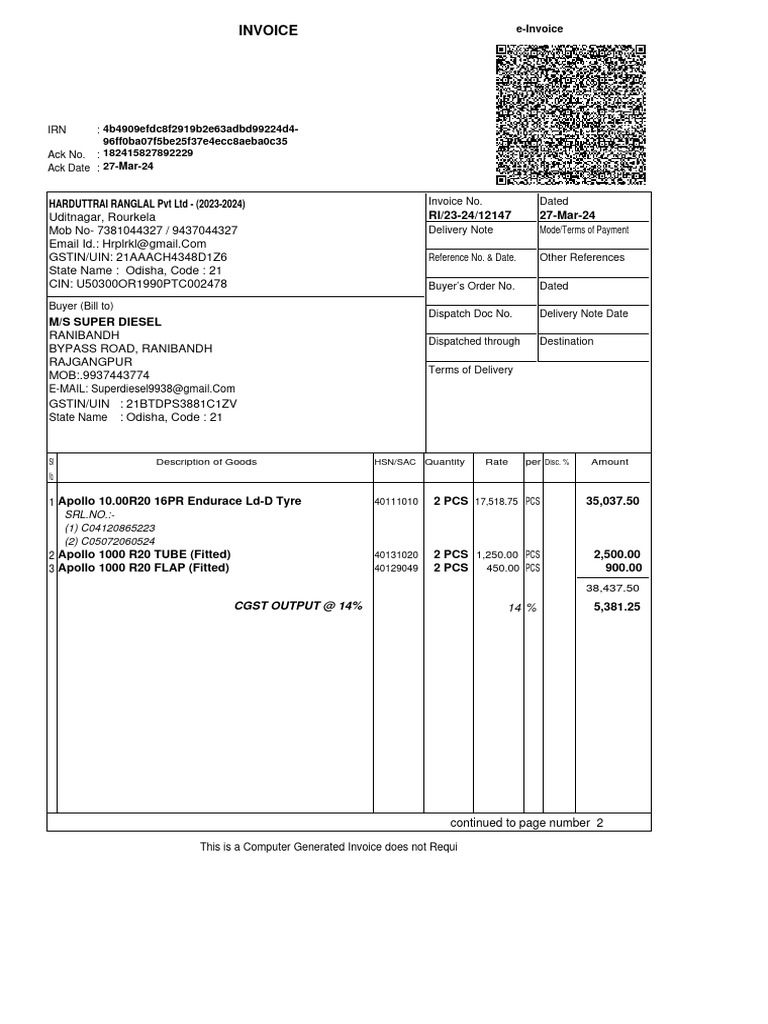 Invoice for Super Diesel | PDF