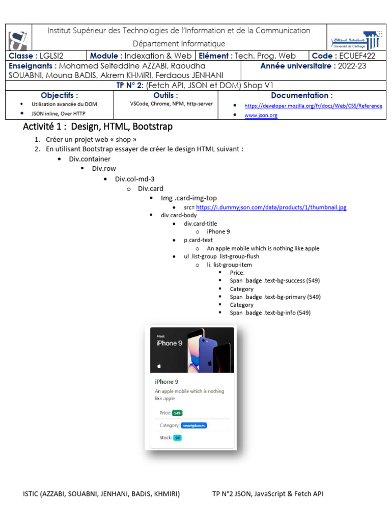 TP2 JSON&FetchAPI | PDF | Internet | Internet et Web