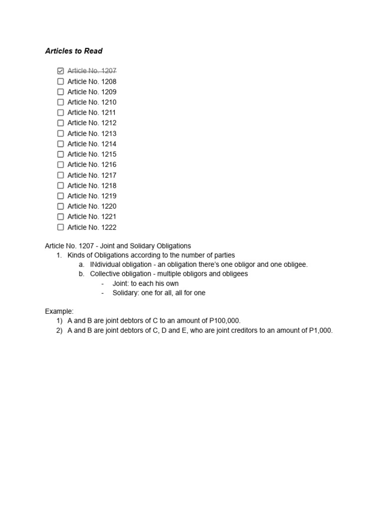 Philippine Civil Code Articles No. 1207-1222 | PDF