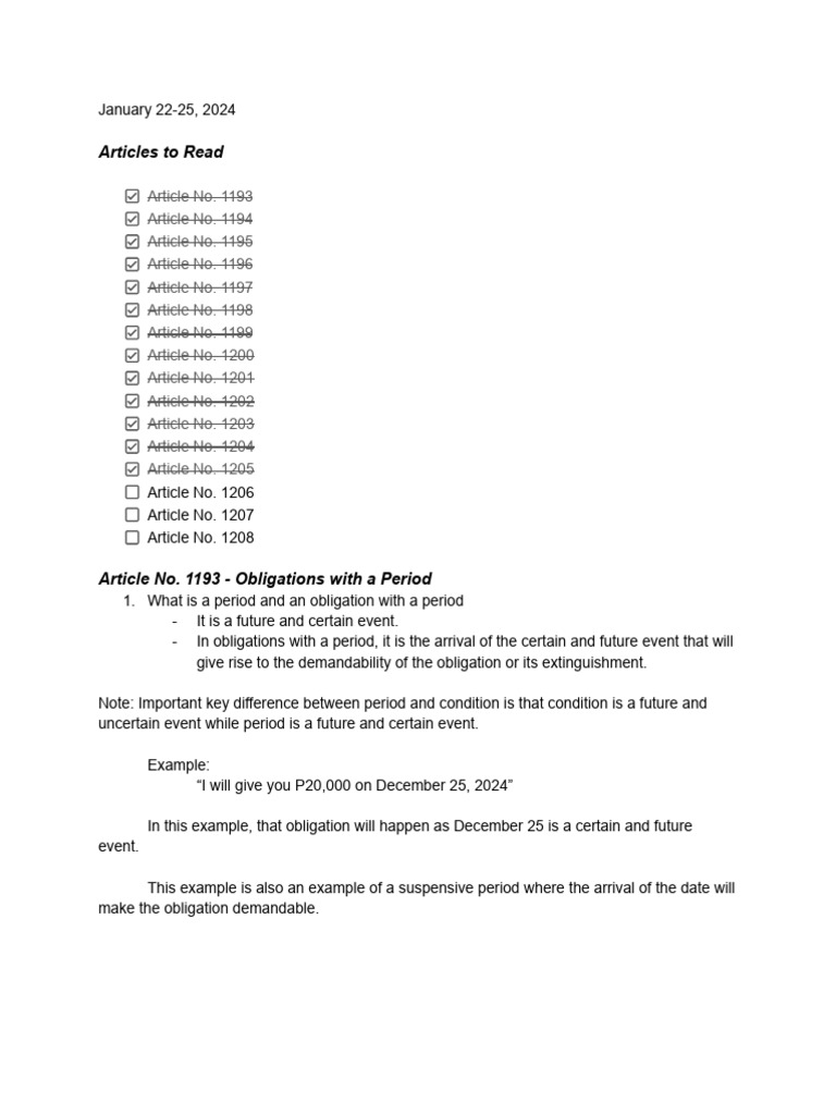 Philippine Civil Code Articles No. 1193-1208 | Download Free PDF ...