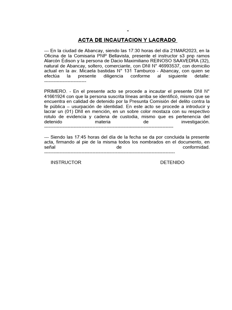 ACTA DE RECEPCION Y LACRADO | PDF