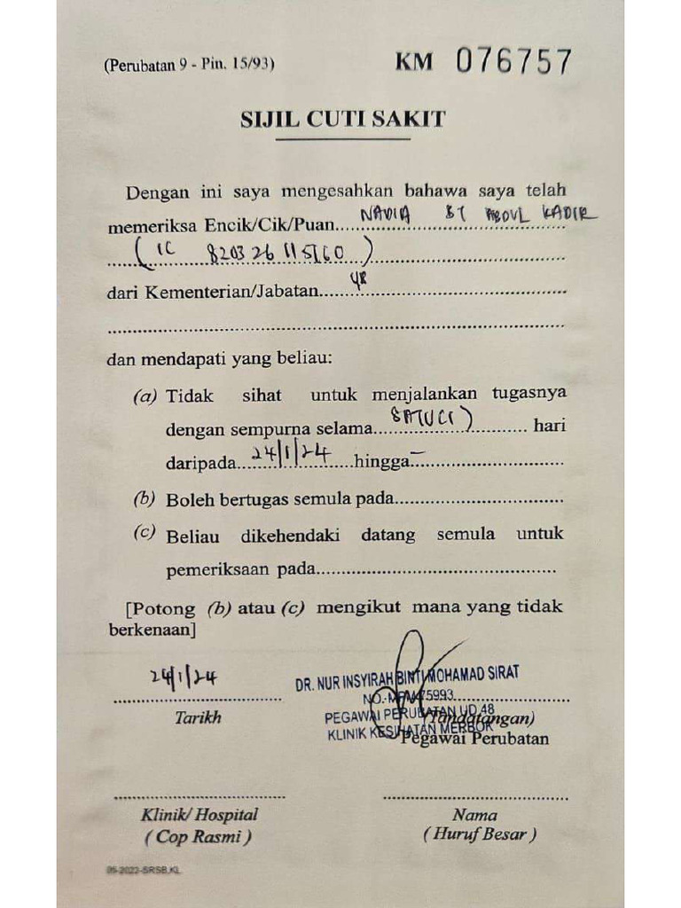 Sijil Cuti Sakit | PDF