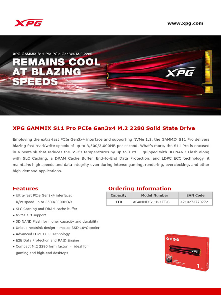 Datasheet XPG Gammix s11 Pro Pcie Gen3 x4 m2 SSD 20240129 | PDF | Solid ...