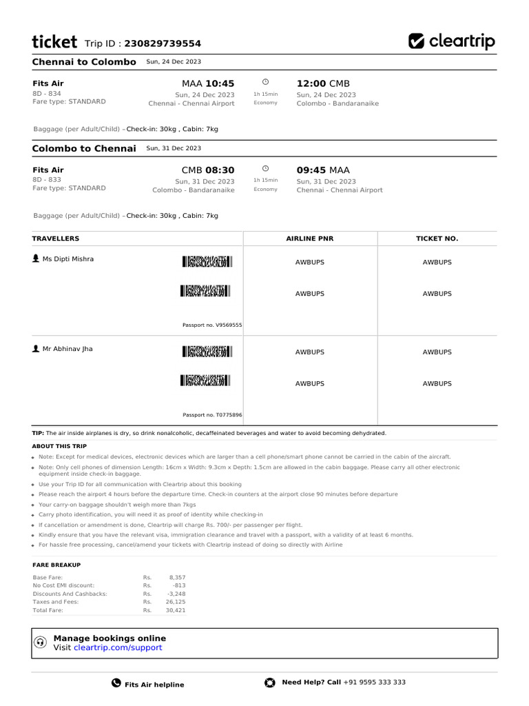 Cleartrip Flight E-Ticket | PDF | Aviation