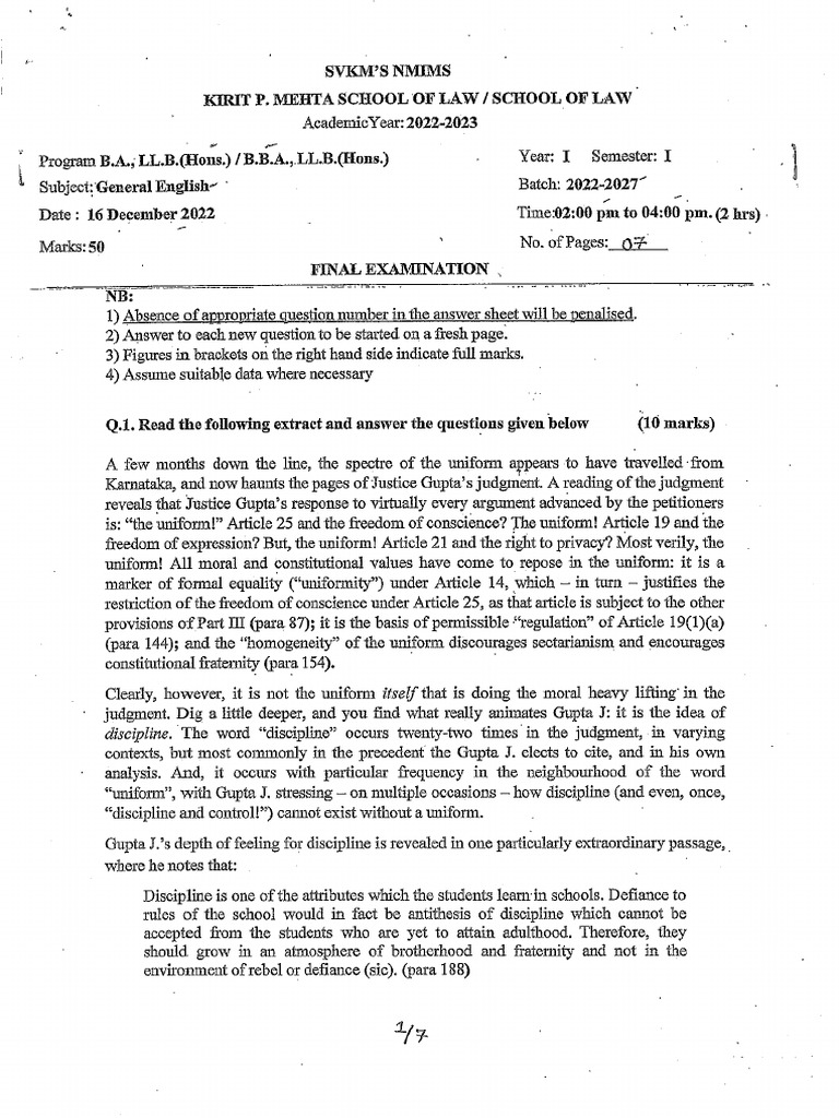 English QP 2022-23 | PDF