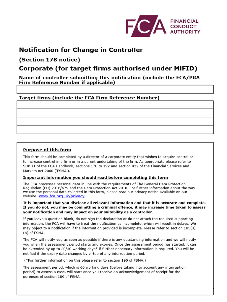 Mifid Corporate Notification For Change in Controller | PDF ...