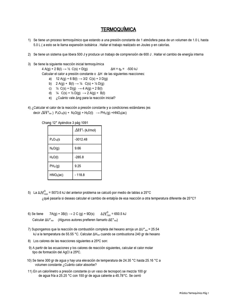 Problemas Termoquimica QG2 2024 | PDF | Entalpía | Temperatura